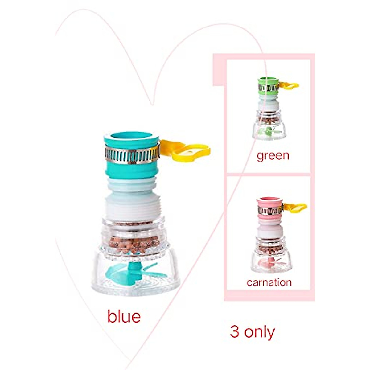 HUAFEI Faucet telescoptor, 720 degree splash faucet water filter made of soft PVC rubber, bamboo carbon zeolite and carbon for faucet nozzles, 3 only (Blue, pink, green)