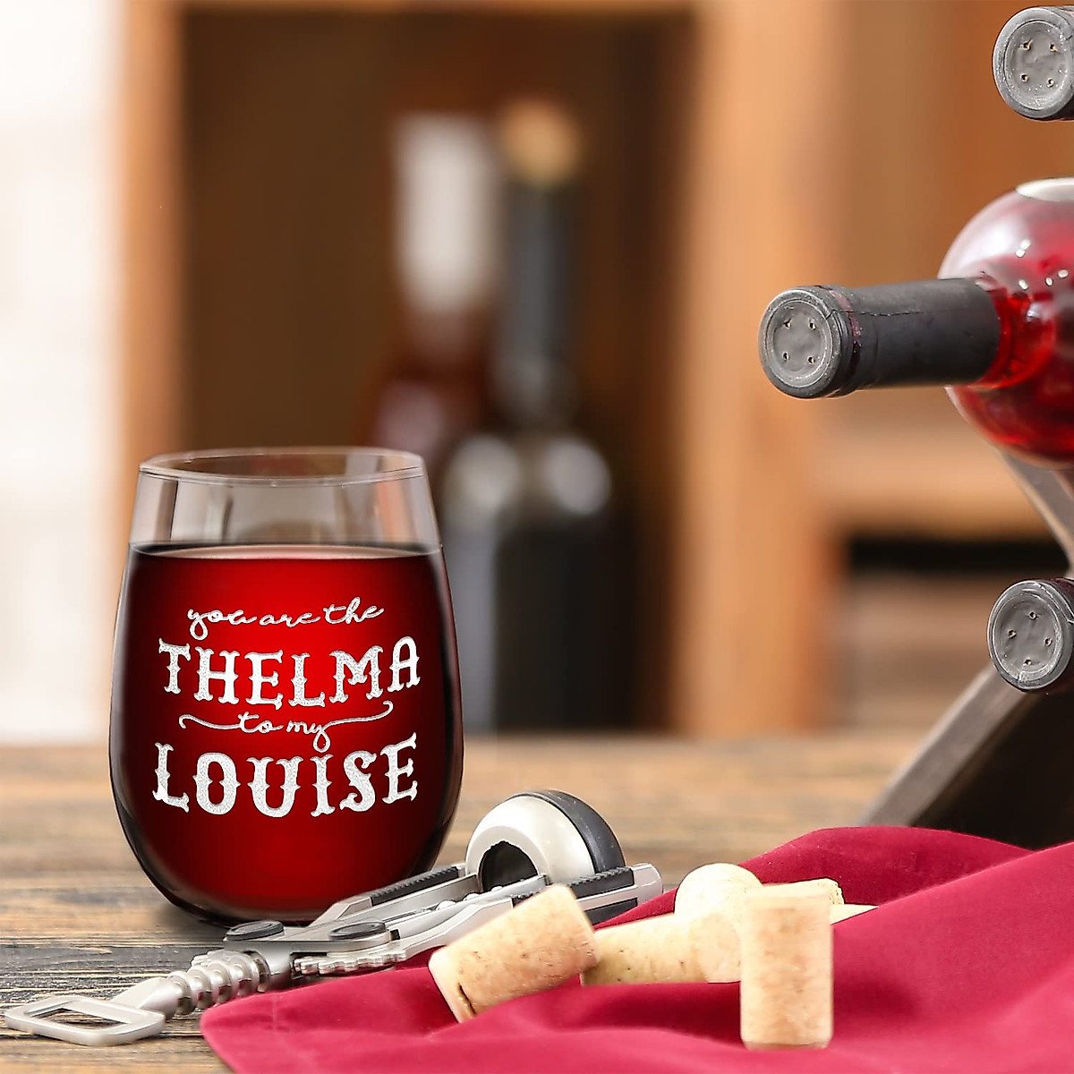 You are the Thelma to my Louise Best Friend Gift 17 oz Stemless Wine Glass Funny Unique Gift Idea for Women