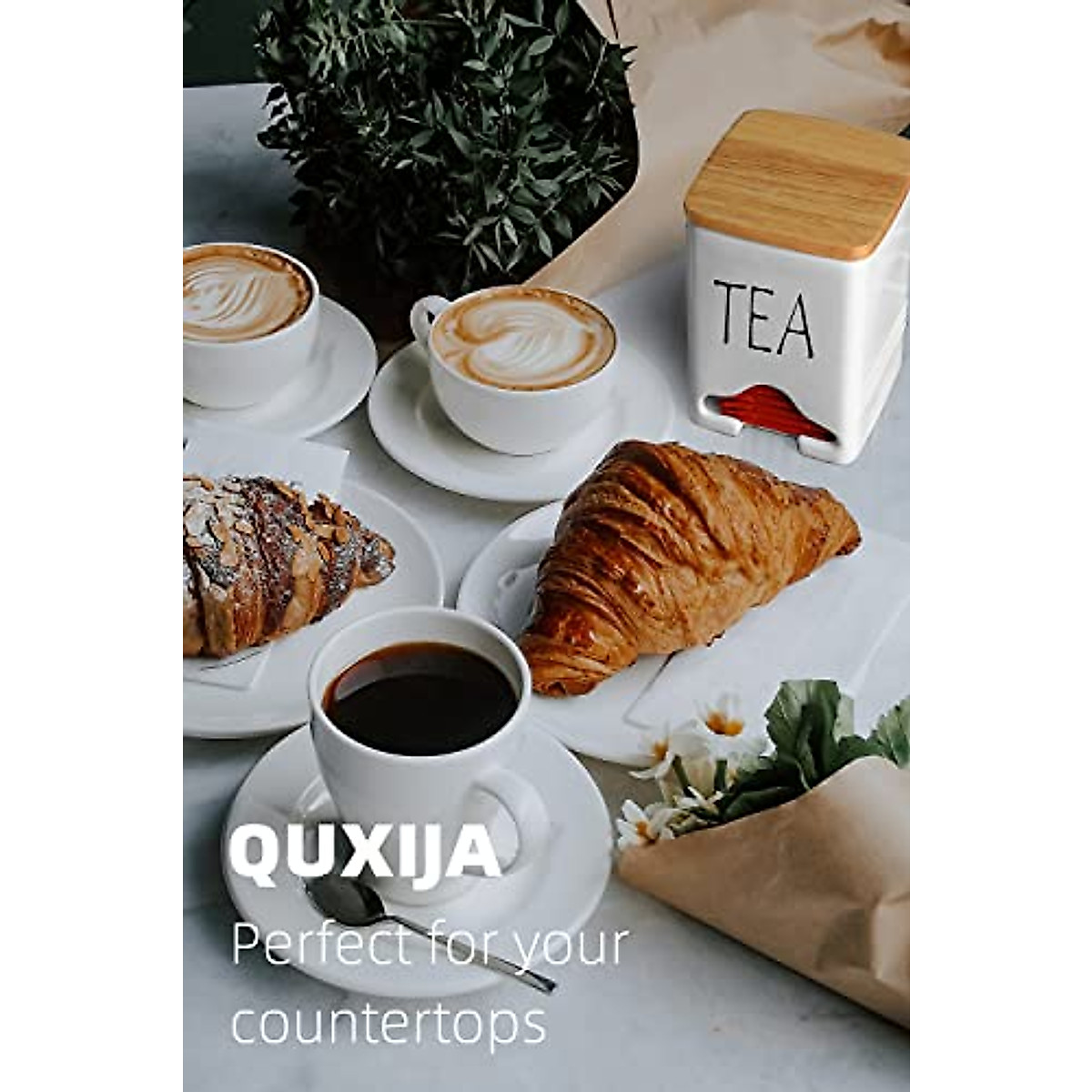 QUXIJA Ceramic Farmhouse Tea Bag Storage Organizer Caddy Holder with Lid (White)