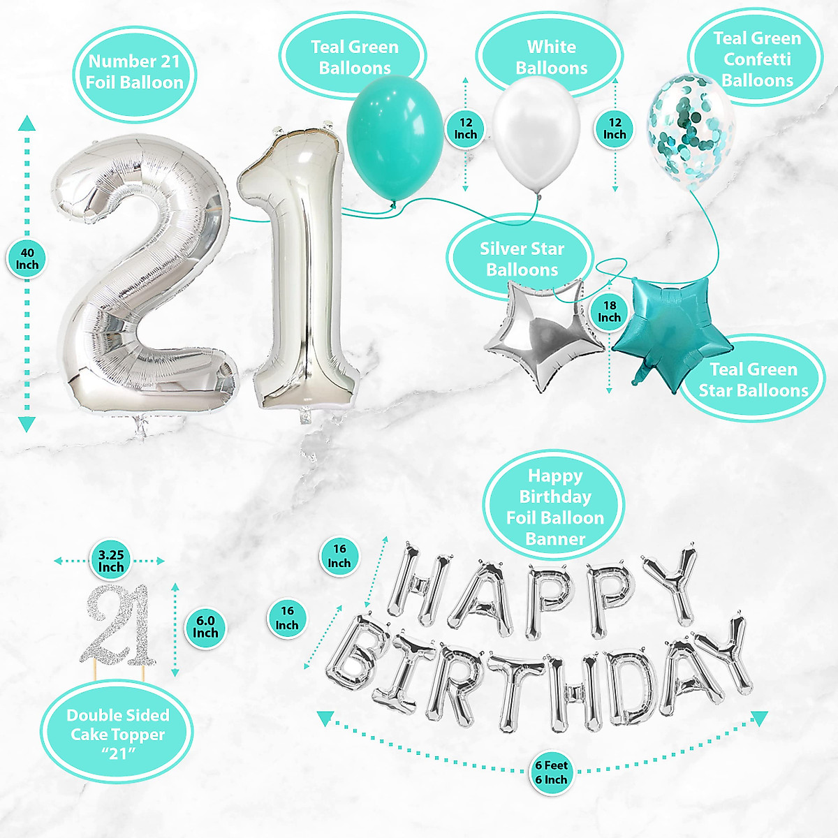 Sweet 16 Party Decorations, Sweet 16 Gifts For Girls, Sweet 16 Birthday Decorations, Sweet 16 Sash, 16 Balloon Numbers, Sweet 16 Cake Topper, Sweet 16 Banners Photo Booth Props Teal Green White - 70PK