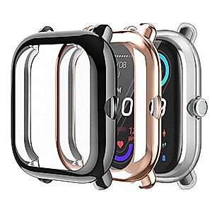 Fintie 3 Packs Screen Protector Case Compatible with Amazfit GTS 2 Mini/Bip U Pro, Soft TPU Plated Bumper Full Protective Cover Cases [Scratch-Proof], Black+Clear+Rose Gold