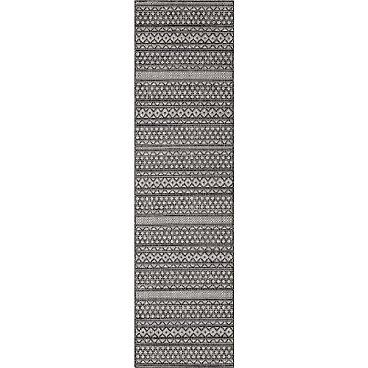 Well Woven Indoor/Outdoor Runner Rug 2'7" x 9'10" Arwen Black & Grey Moroccan Tribal Striped
