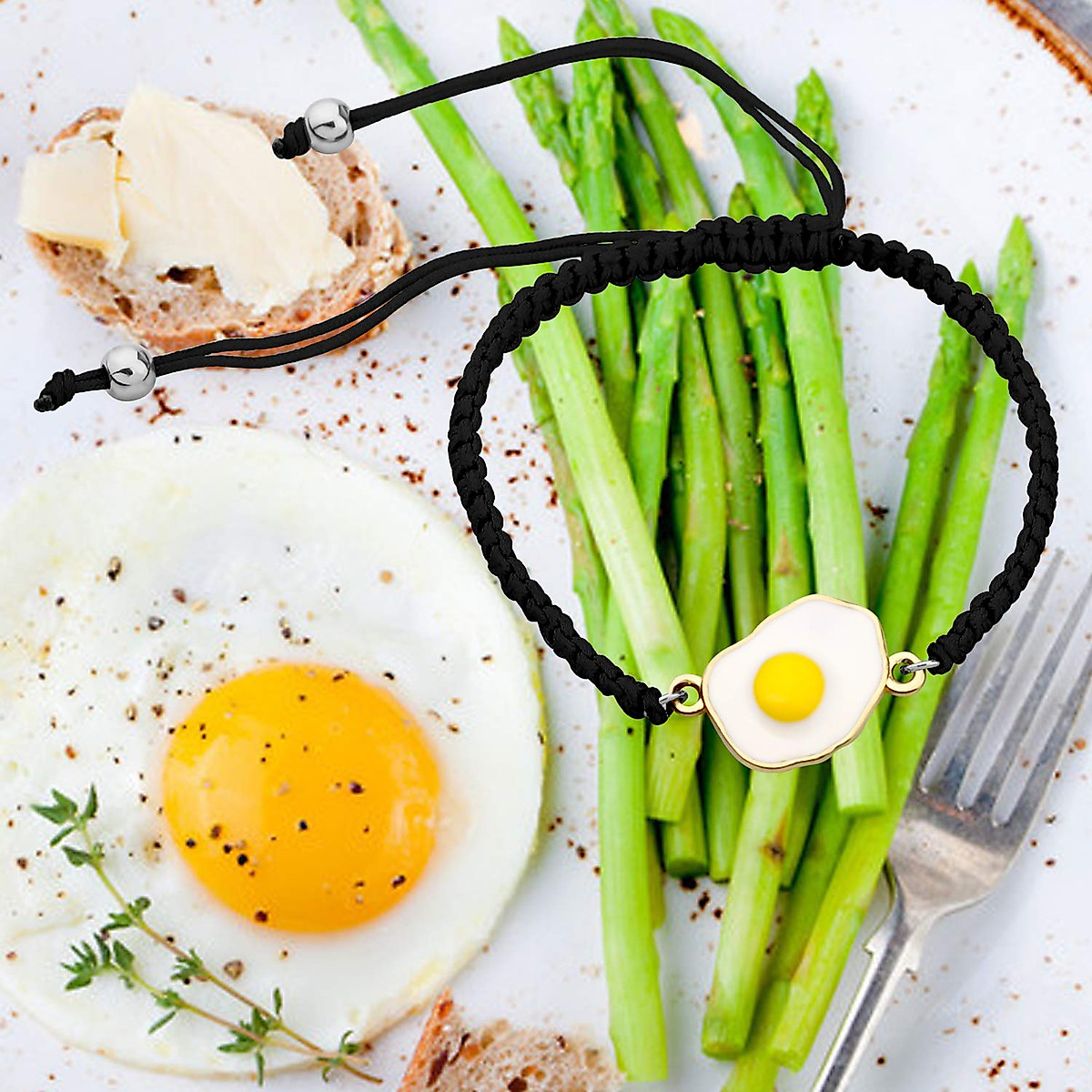 CENWA Egg Jewelry Breakfast Jewelry Egg Pendant Adjustable Bracelet Egg Gift Egg Lover Gift (egg br)