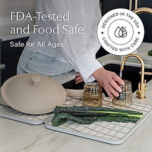 Dorai Home Large Dish Pad – 40% More Drying Space, Eco-Friendly Quick-Drying Stone Mat for Kitchen, 24.6" x 16.5", Sandstone