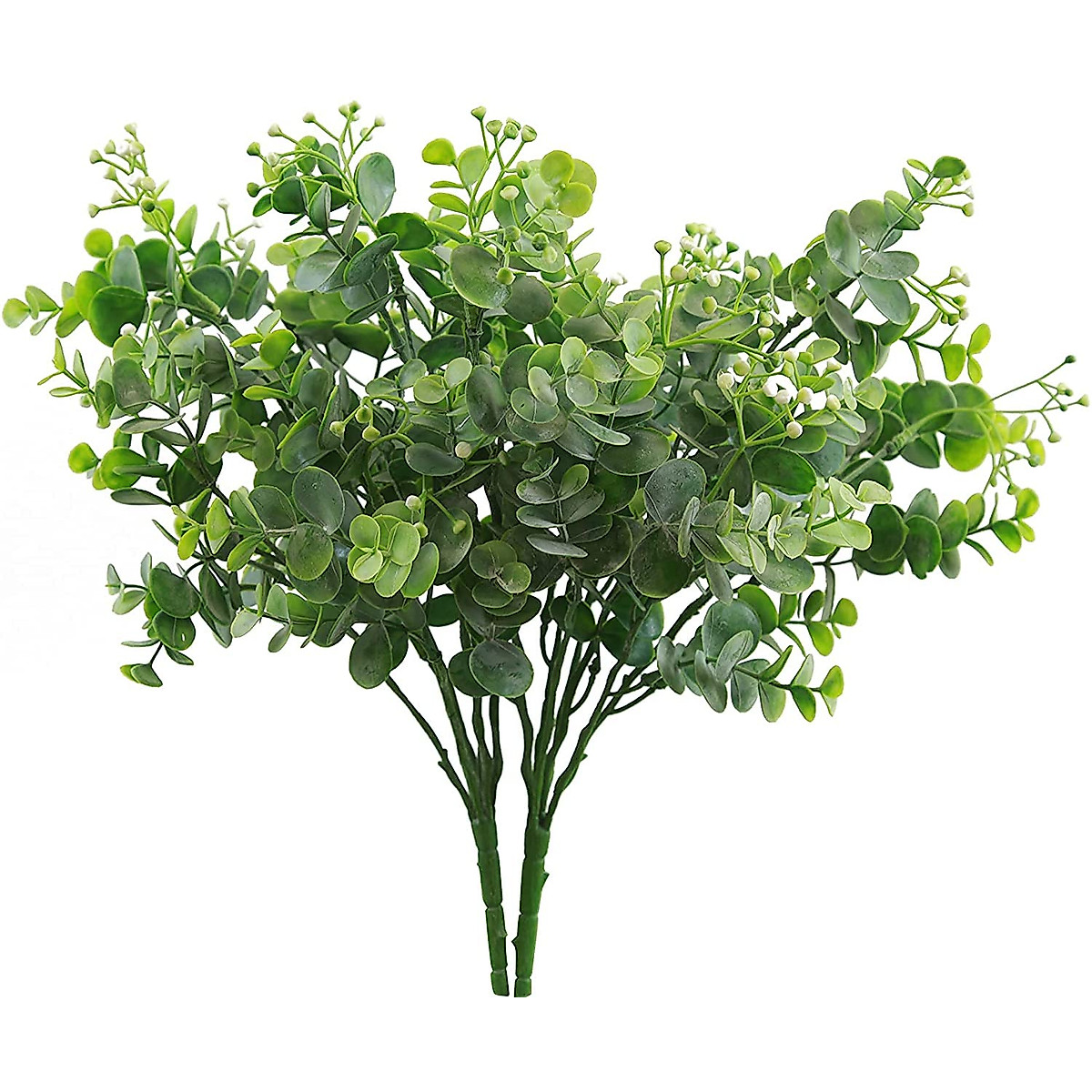 Season’s Need Decor 2 Bundles Artificial Boxwood Shrubs - Eucalyptus Greenery Stems - Fake Plants for Garden Home Porch Patio Window Box Bedroom Décor - Artificial Eucalyptus 15inches (Green)