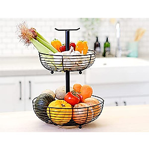 CAXXA 2 Tier Fruit Basket Bowl Kitchen Heavy Duty Wire Organizer, Black