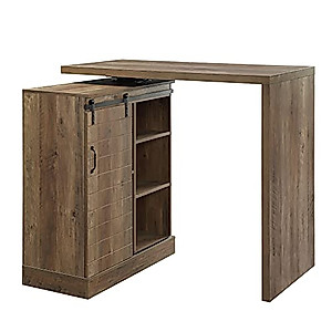 Knocbel Industrial Swivel Bar Table Storage Cabinet with 6-Bottle Wine Holder, Sliding Barn Door and Compartments, Kitchen Dining Room Buffet Sideboard, 110lbs Weight Capacity (Rustic Oak)