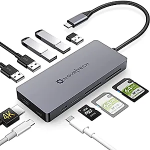 NOV8Tech USB C Hub, 11 in 1 USB Hub 3.0 Adapter Dongle for M1 MacBook Pro Air, Windows Laptop and Other Type C Devices, 4K HDMI, 100W USB C Dock PD, Micro SD & 2X SD, 2X USB 3.0, 3X USB 2.0