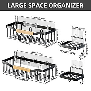 Shower Caddy Bathroom Shelf, 4-Pack Adhesive Shower Organizer with 2 Soap Holders and 16 Hooks, No Drilling Rustproof 304 Stainless Steel Shower Storage Basket Rack for Bathroom & Kitchen Storage