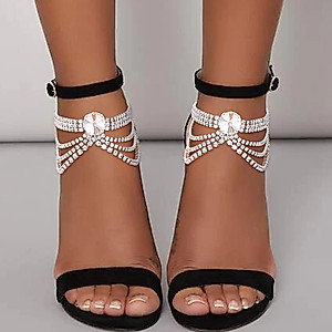 ELABEST Rhinestone Ankle Bracelets Crystal Tassel Anklet 2pcs Boho High-heeled Tennis Foot Chain Wedding Jewelry Accessories for Women (Silver)