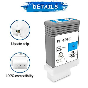 PFI107 Compatible Ink Cartridge Pigment Replacement for Canon PFI107 PFI-107 IPF6705B001 iPF670 iPF680 iPF685 iPF780 iPF770 iPF785 (2MBK, 1BK, C, M, Y) 6 Pack