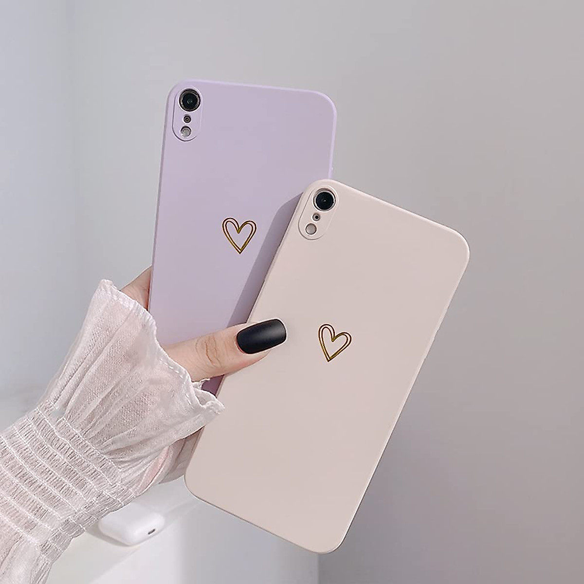 Ownest Compatible with iPhone XR Case for Soft Liquid Silicone Gold Heart Pattern Slim Protective Shockproof Case for Women Girls for iPhone XR-Purple
