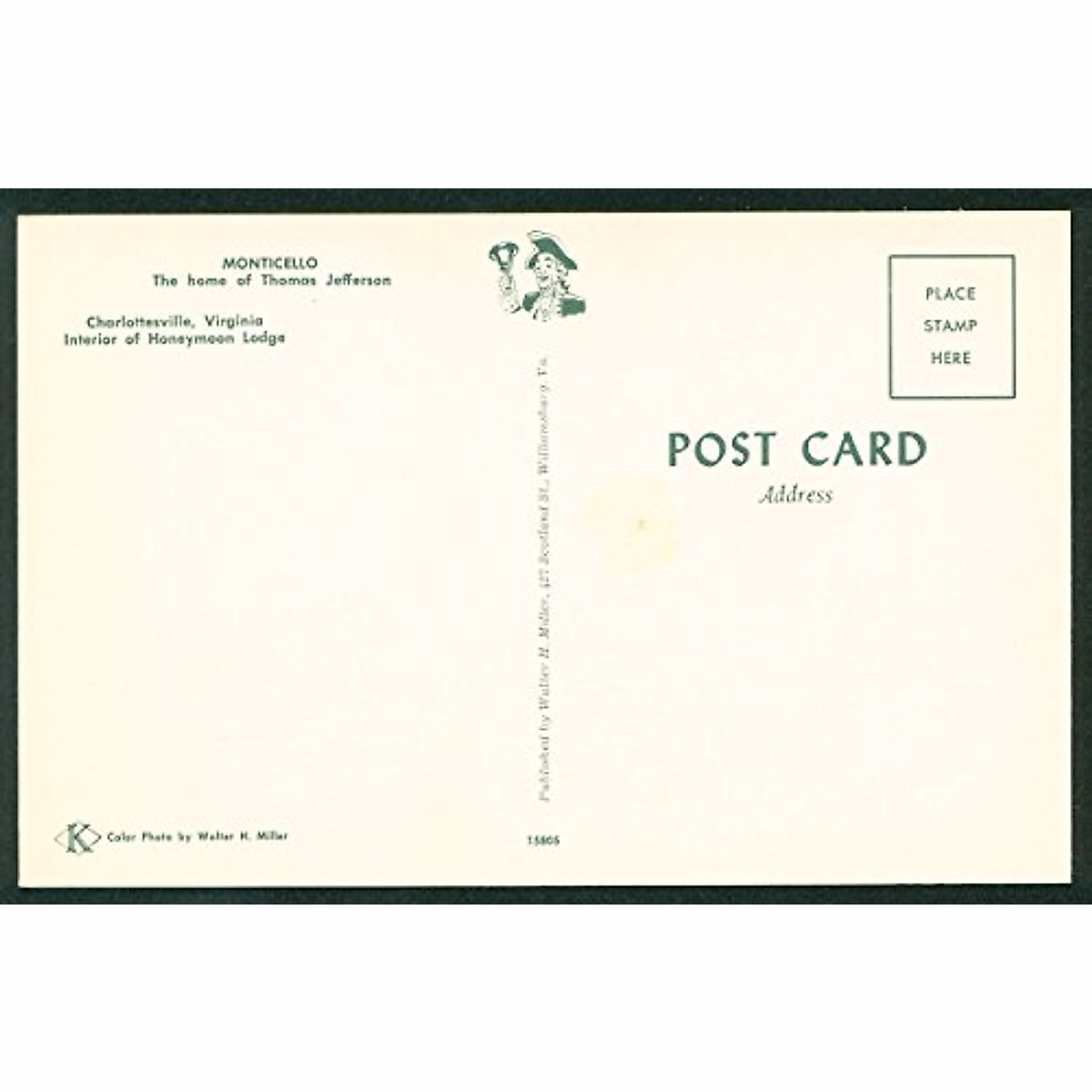 Monticello Interior of Honeymoon Lodge Monticello Thomas Jefferson Charlottesville Virginia VA Postcard