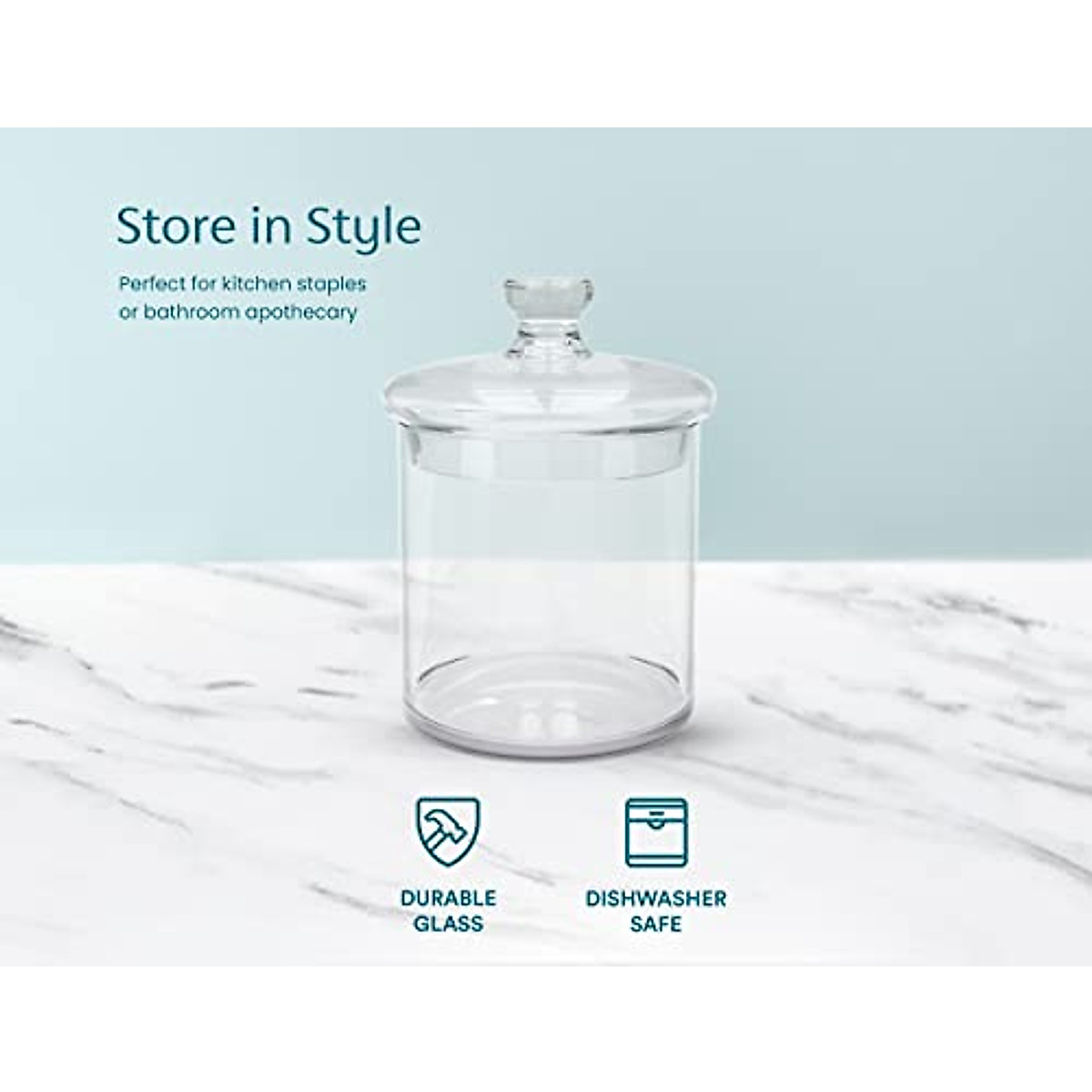 KooK Glass Apothecary Jar Set, Kitchen Storage Containers, Bathroom Jars, 36 Ounce, Set of 2