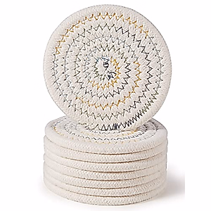 Coasters for Drinks (8-Piece Set) Water Absorbent Coaster Set Woven Coasters for Table Protection Heat-Resistant Coasters for Drinks, Beige
