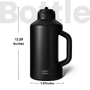 BOTTLE BOTTLE Insulated Water Bottle 64 oz with Straw and Dual-use Lid Sport Stainless Steel Half Gallon Water Bottle for Men with Handle Vacuum Stainless Steel for Workout and Sports(black)
