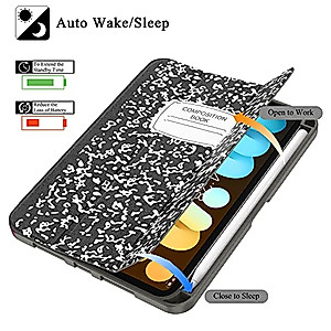 Soke New iPad Mini 6 Case 2021 with Pencil Holder - [Full Body Protection + 2nd Gen Apple Pencil Charging + Auto Wake/Sleep], Soft TPU Back Cover for 2021 iPad Mini 6th Generation 8.3 inch(BookBlack)