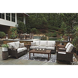 Signature Design by Ashley Paradise Trail Outdoor Patio Sofa with Cushion and 2 Pillows, Brown & Beige
