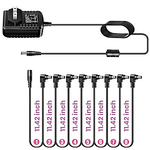 Guitar Pedal Power Supply Adapter 9V DC 2A(2000mA) Tip Negative 8 Way Daisy Chain Cables for Effect Pedal (9V2A1TO8)