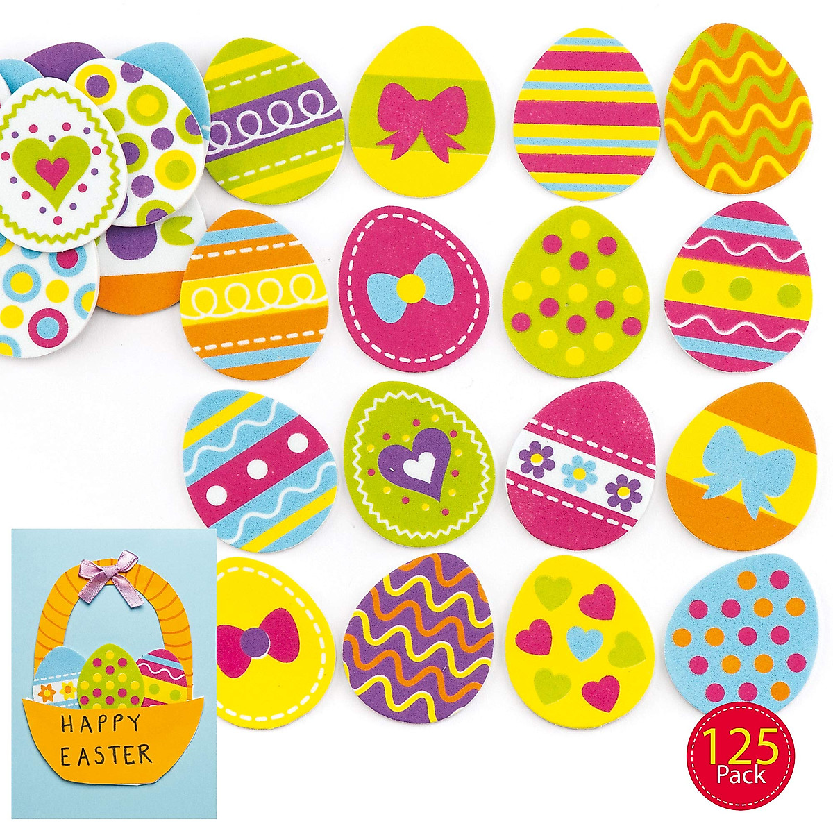 Baker Ross AR153 Easter Egg Foam Stickers - Pack of 125, Spring Self Adhesive Puffy Scrapbook Stickers Themed Embellishments for Kids Arts and Crafts
