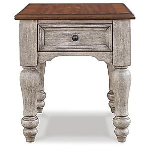 Signature Design by Ashley Lodenbay Classic Farmhouse End Table with 1 Drawer, Antique Gray & Brown