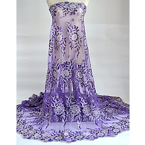 SanVera17 African Lace Net Fabrics Nigerian Embroidered Sparkling Stone French Fabric for Party Dress (Purple) 5 Yards 269-6