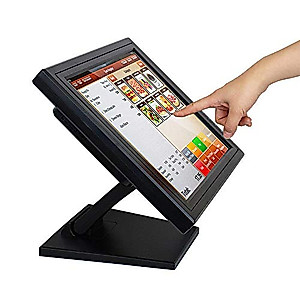 BOYU-SHITAI 15" LED HD VGA Touch Screen Monitor USB POS Stand for Retail Kiosk Restaurant Bar Hotel A La Carte Cash Register USA Stock (Black)