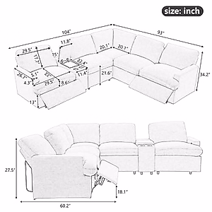FANYE Modern Power Reclining Motion Sectional Sofa L-Shaped Corner Recliner Upholstered Couch with USB Ports,Power Socket,Storage Console and Cupholders for Living Room/Home Theater
