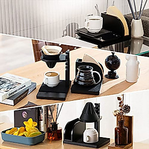 Yangbaga Wood Pour Over Coffee Makers Set Adjustable Height Coffee Dripper Holder Set– Includes Silicone Coffee Dripper&Dripper Stand&Coffee Filter Holder for Home or Office (Black)