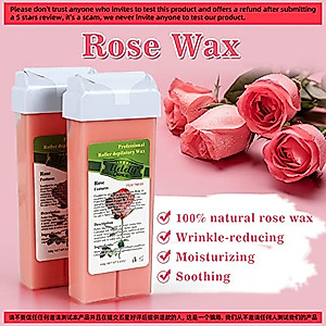Roll On Wax Kit for Hair Removal, Rose Soft Wax Roller Kit for Women Men Waxing with 100 Wax Strips + 10 Pre Clean Wipes and 20 After Oil Bag, Depilatory Wax Warmer for Sensitive Skin at Home
