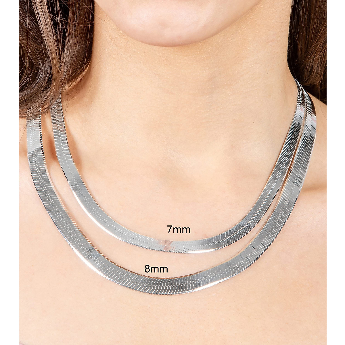 Olive & Chain Sterling Silver Herringbone Chain Necklace, Lobster Clasp, Reflective Surface, Multi-Purpose, 925 Sterling Silver, Hypoallergenic, Comfortable, Unisex