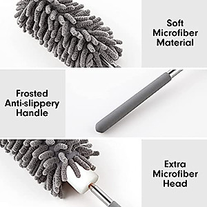 Retractable Fly Swatters Durable Plastic Fly Swatter Heavy Duty Set of 4 with Extendable Microfiber Feather Duster, Telescopic Flyswatter with Stainless Steel Handle for Indoor/Outdoor/Classroom