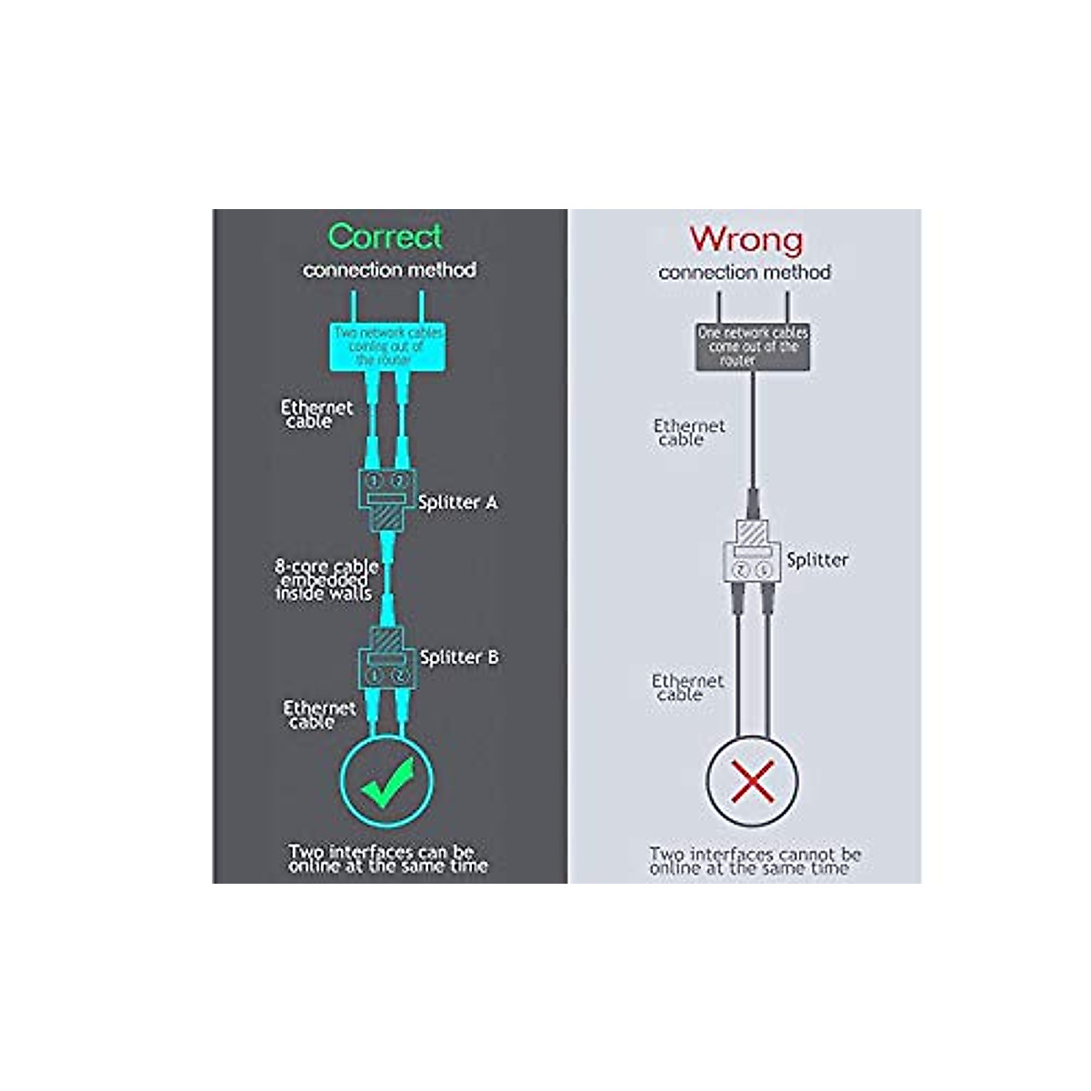 CERRXIAN RJ45 Splitter Adapter, RJ45 Female to 2 Female Splitter Coupler LAN Ethernet Network 1 to 2 Adapter (2-Pack)