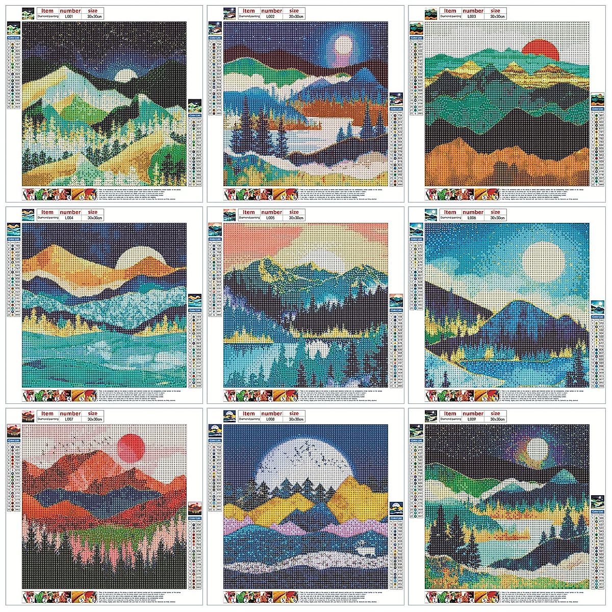 9 Pack Diamond Painting - DIY 5D Diamond Painting Kits for Adults - Diamond Art Kits for Adults & Kids Full Drill 12x12 inch - by TWBB