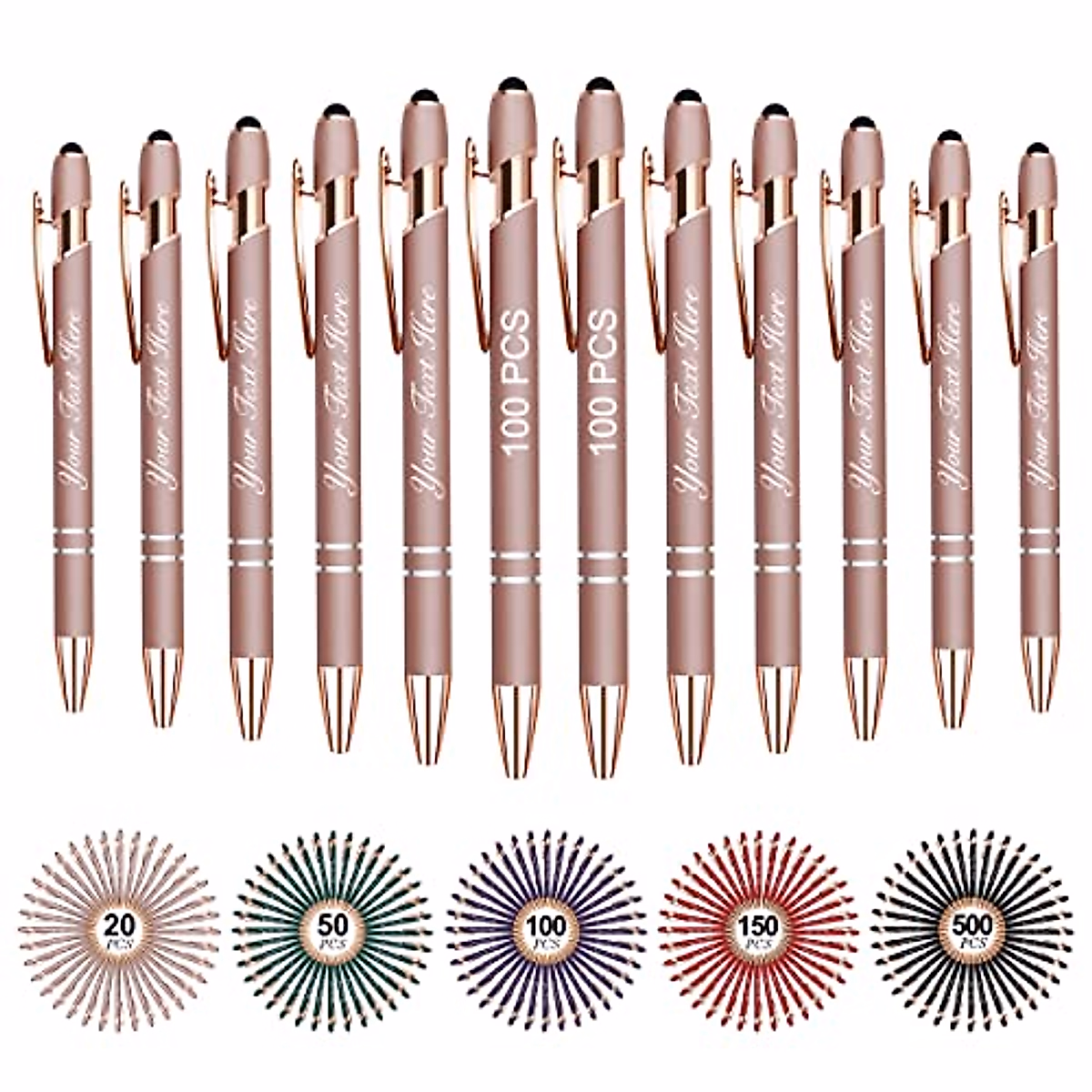 MESHELEY Personalized Pens Custom with Name Text in Bulk 100 Customized Ballpoint Pens with Free Engraving Gift for Women Men Business Wedding Graduation Baby Shower