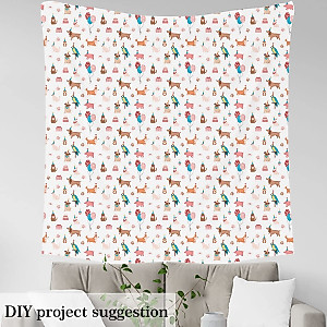 Cute Dogs Fabric by The Yard Kawaii Pet Puppy Sweet Cake Decor Fabric for Kids Teens Girls Lovely Paw Print Happy Birthday Theme Fabric for Room Decor and DIY Upholstery 1 Yard