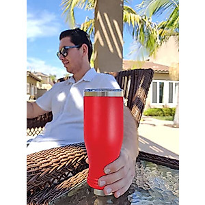 LaserGram 14oz Vacuum Insulated Pilsner Mug, Coat of Arms Dominican Republic, Personalized Engraving Included (Red)