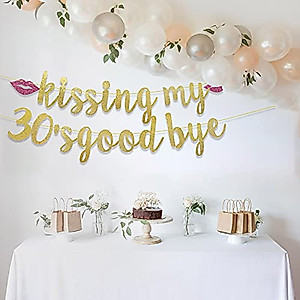 Kissing My 30's Goodbye Banner, 40th Birthday Party Decorations, 40 Years Old Birthday Decor, Lips Sign (Gold Glitter)