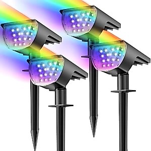 Ponhon Solar Spot Lights for Outside, RGB Multicolor Changing Solar Outdoor Lights[7 Color/4Pack] Solar Spotlights IP68 Waterproof, Auto On/Off Spot Landscape Lights for Halloween Christmas Three Pool