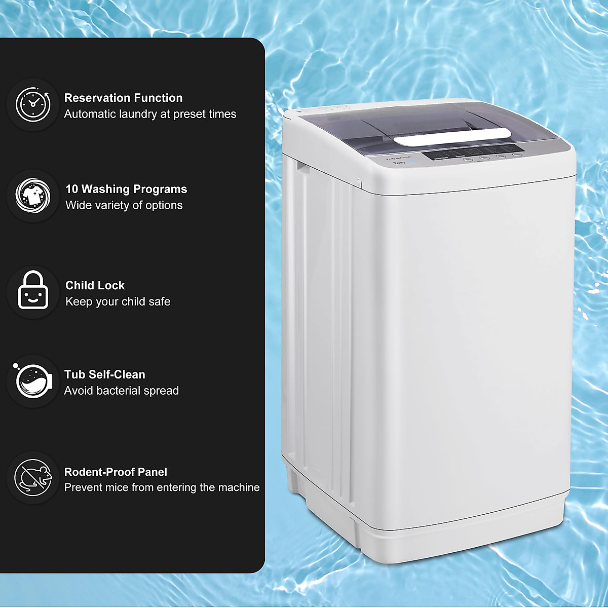 Outspurge Full Automatic Washer Machine,Portable Washing Machine for Household Use,0.9 Cu.Ft.Laundry Washer Spin with 10 Wash Programs& LED Display& Built-in Drain Pump,Ideal for RV,Camping