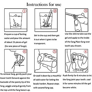 Gustum 3 Pairs Vampire Fangs Teeth with 1 Tube Teeth Pellets Adhesive Halloween Horror Party Cosplay Costumes Accessory Prop Decoration