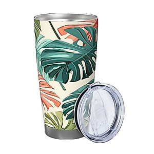 AYCZN Red Green Palm Leaves 20 OZ Tumbler Stainless Steel Travel Coffee Mug, Tropical Jungle Insulated Water Bottle with Lid and 2 StrawsLeakproof Thermal Cup