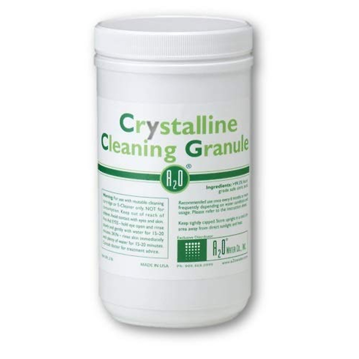 A2O Water - Made in USA, CRYSTALLINE CLEANING GRANULE - 2LBS - FOR USE WITH REUSABLE CLEANING CARTRIDGE OR E-CLEANER ONLY.