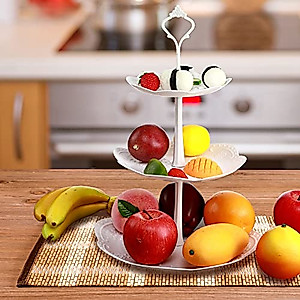 Potchen 8 Sets 3 Tier Cupcake Stand Plastic Tiered Serving Tray Round Flower Square Hexagonal White Dessert Table Display Set Candy Tower Pastry Holder for Party Wedding