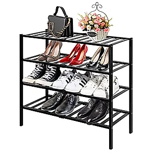 Allinside Bamboo Shoe Rack, Splitable & Stackable, Wooden Shoe Storage Organizer, Hypoallergenic Bamboo Material, Sturdy Shoe Shelf for Entryway, Closet (4-Tier)