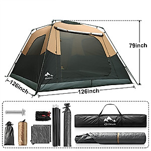 Oileus Instant Camping Tent - 4/6/8 Person Cabin Tent Quick setup, Double Layer with Waterproof & Windproof Tent, Family Camping, Hiking tent with Carry Bag, 5 mesh windows Upgraded Ventilation