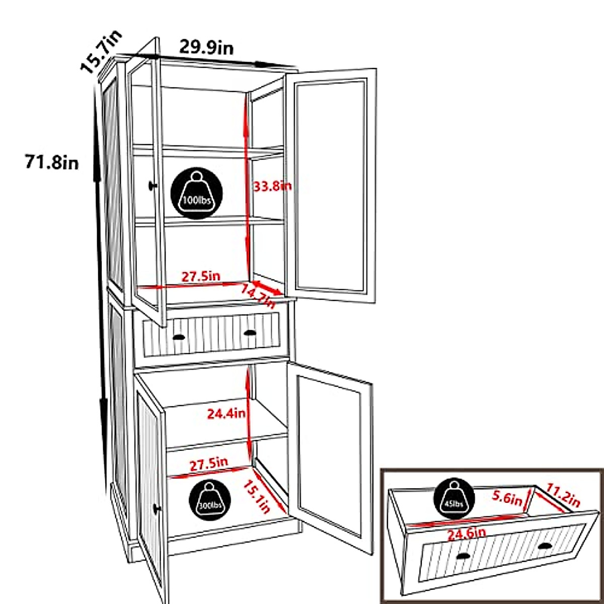 VEIKOU Kitchen Pantry Cabinets, 72" Freestanding Kitchen Pantry Storage Cabinet with Large Drawer, Traditional Tall Pantry Cabinet Cupboard with Glass Doors & Adjustable Shelves, Dark Teal