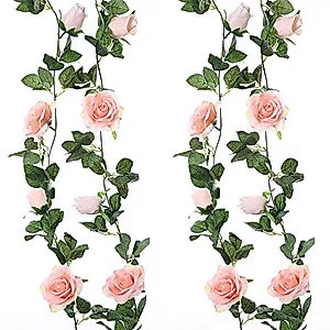 Felice Arts 2 Pack Pink Artificial Floral Garland 13 FT Fake Rose Vine Hanging Rose Garland for Wedding Flowers Table Centerpiece Arrangement Room Baby Shower Teepee Mirror Decor