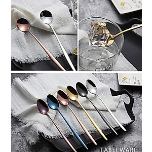 Long Handle Spoon, Circular spoon,Delicate Elegance Stainless Steel Spoon Set,Mixing Spoon,Ice Cream Spoon,Long Spoon Iced Tea Spoon, Coffee Spoon,Dessert Spoon,Milkshake Spoon,Set of 6(Ice spoo