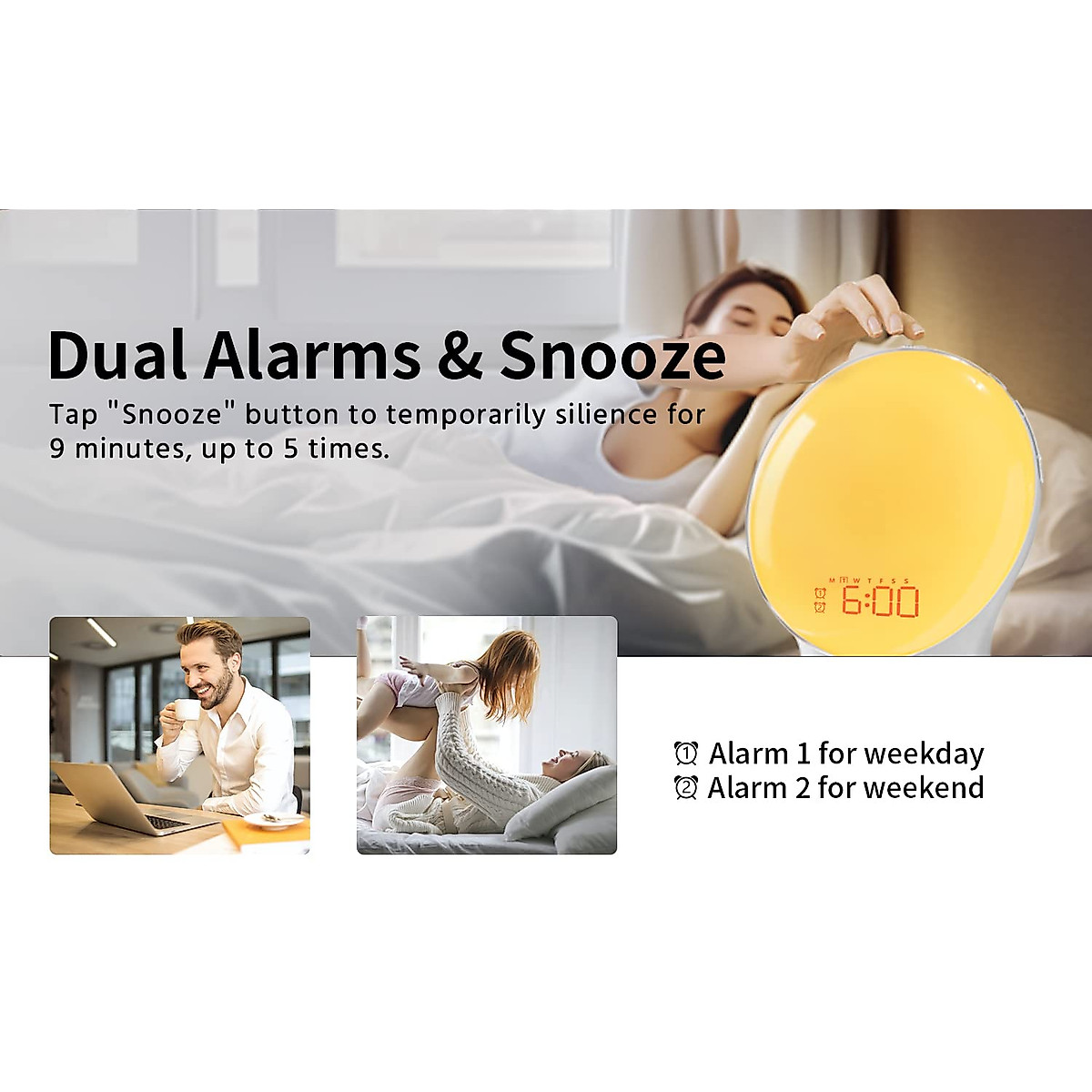 MOMILLA Sunrise Alarm Clock, Wake-up Light Compatible with Alexa, Dual Alarms with FM Radio, Snooze Function for Heavy Sleepers, Adults&Kids- Alarm Clock Standard Version